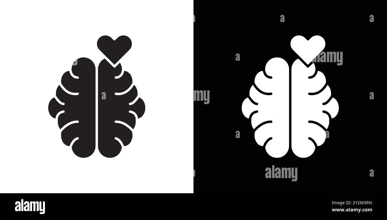 Mental health icon Black line art vector in black and white outline set ...