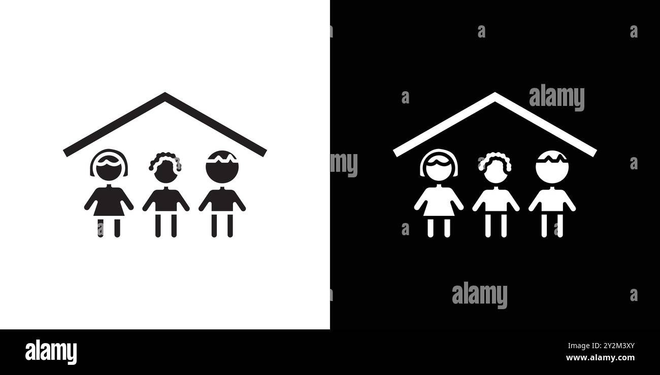 Orphanage house icon Black line art vector in black and white outline ...