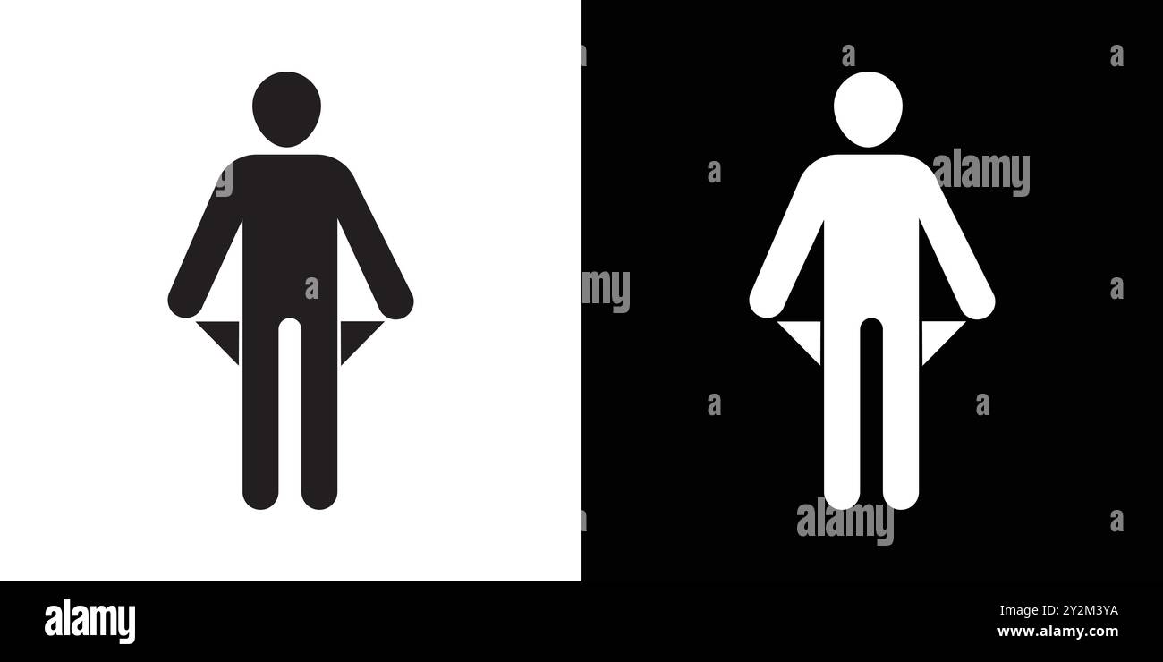 poor person empty pockets icon Black line art vector in black and white ...
