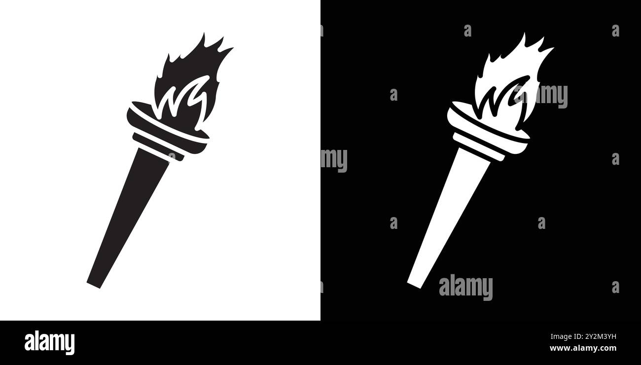 Torch flame icon Black line art vector in black and white outline set ...