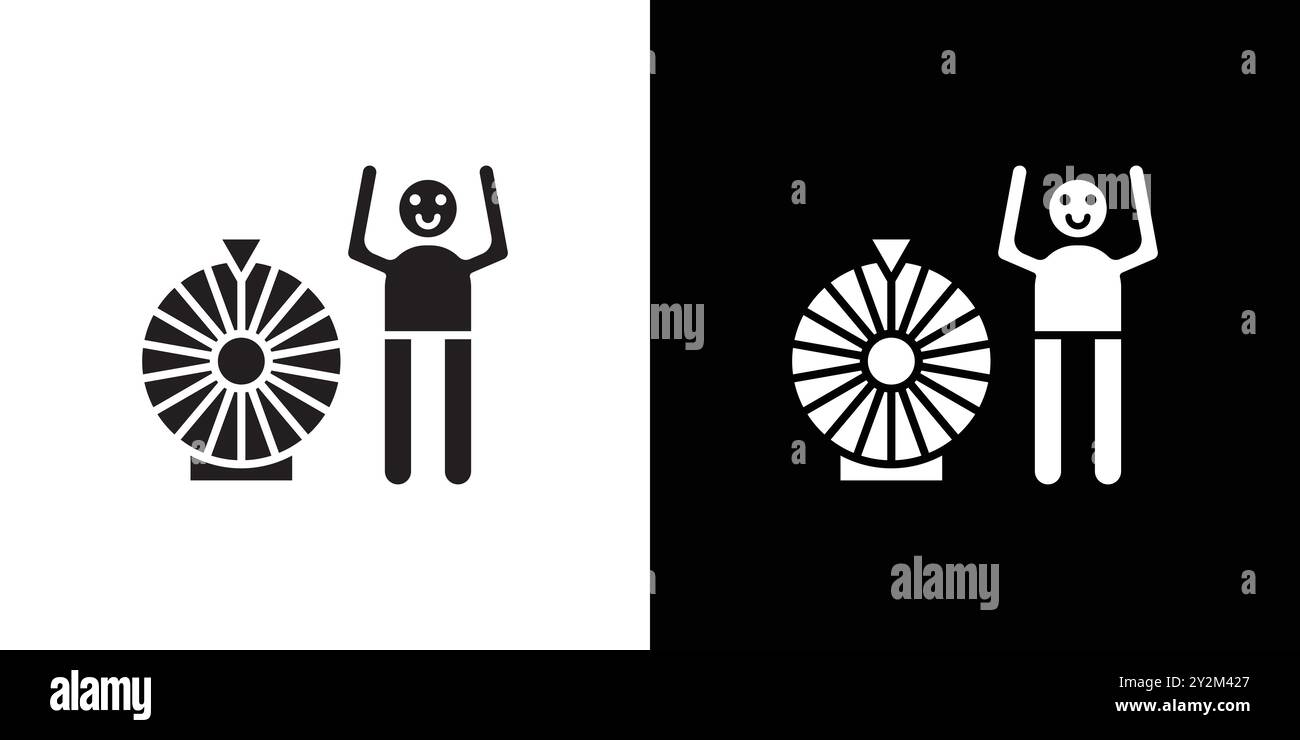 Men luck icon Black line art vector in black and white outline set ...