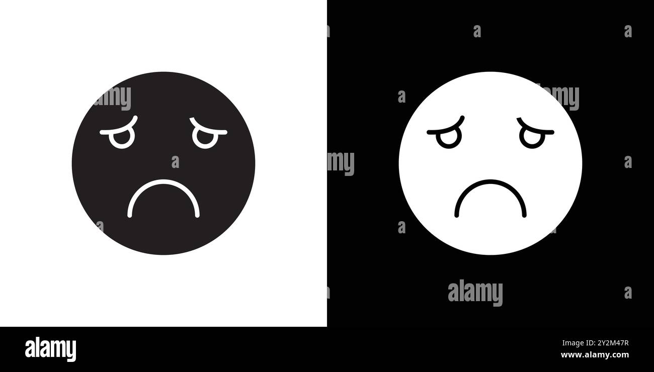 Sad, upset or lonely emoticon icon Black line art vector in black and ...