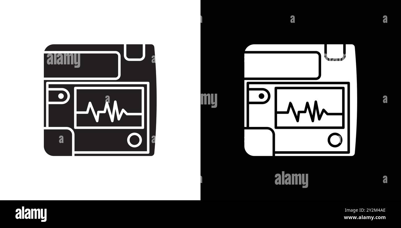 Rescue defibrillator icon Black line art vector in black and white ...