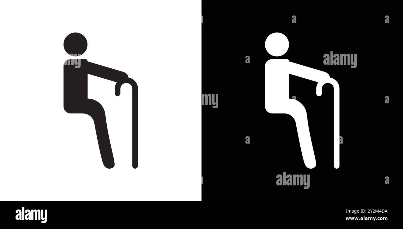 Seniors or old man sitting icon Black line art vector in black and ...