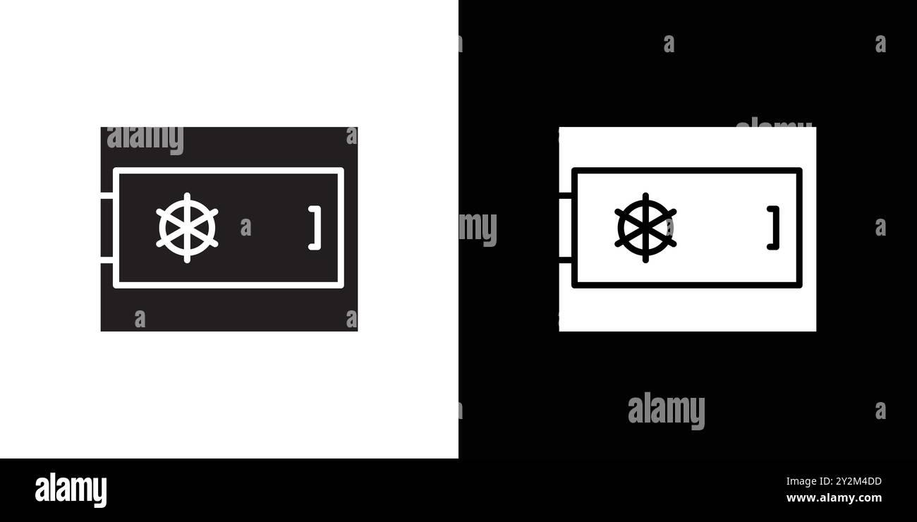 Safe vault box icon Black line art vector in black and white outline ...