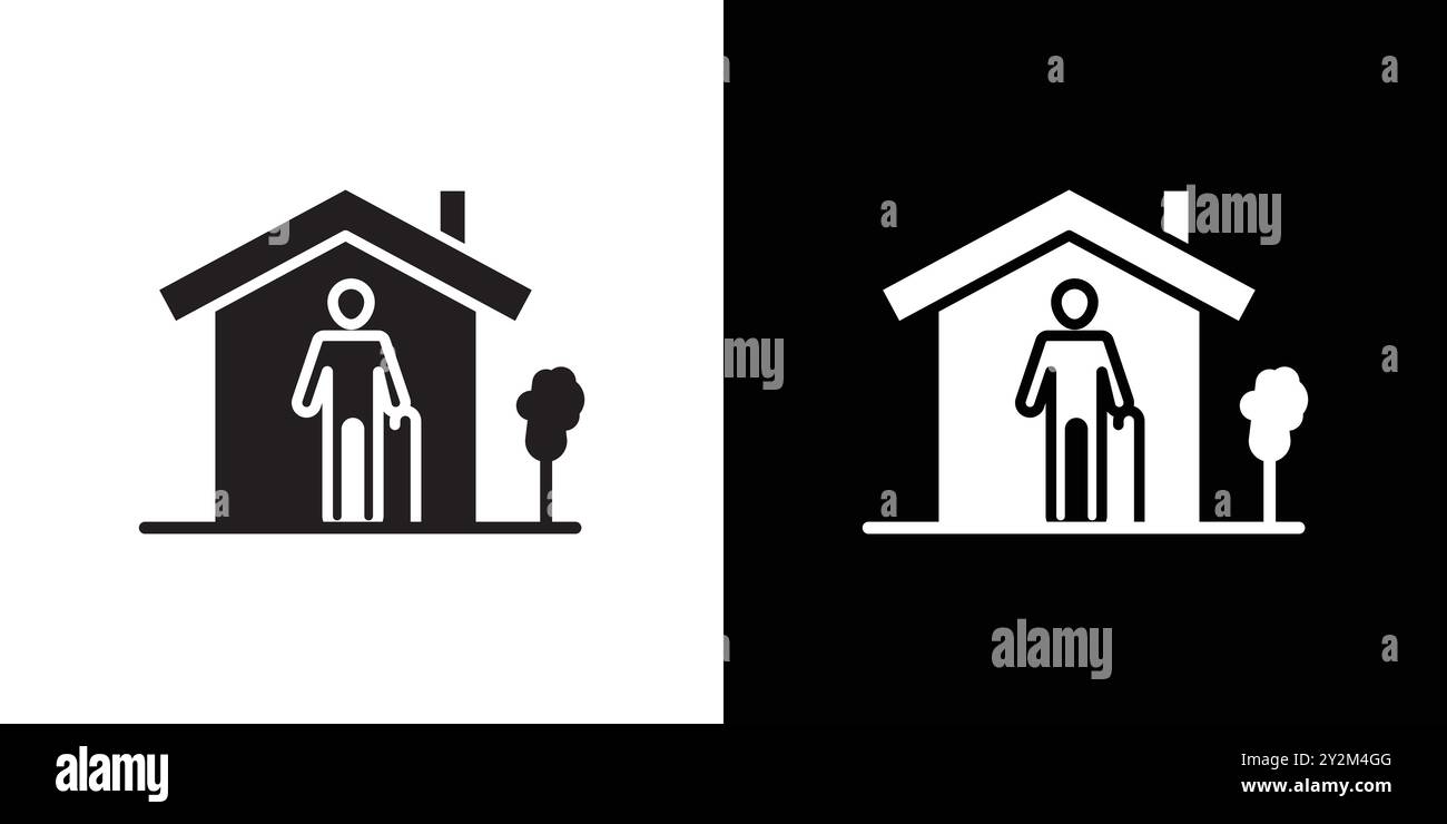 Retirement home icon Black line art vector in black and white outline ...