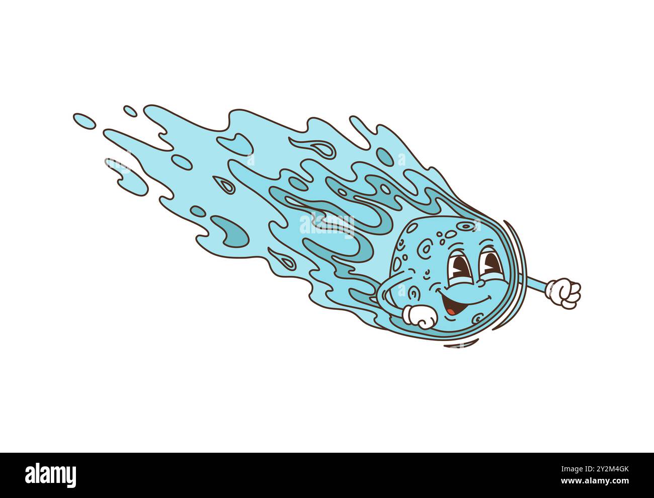 Cartoon groovy space asteroid or comet character with funky funny face ...