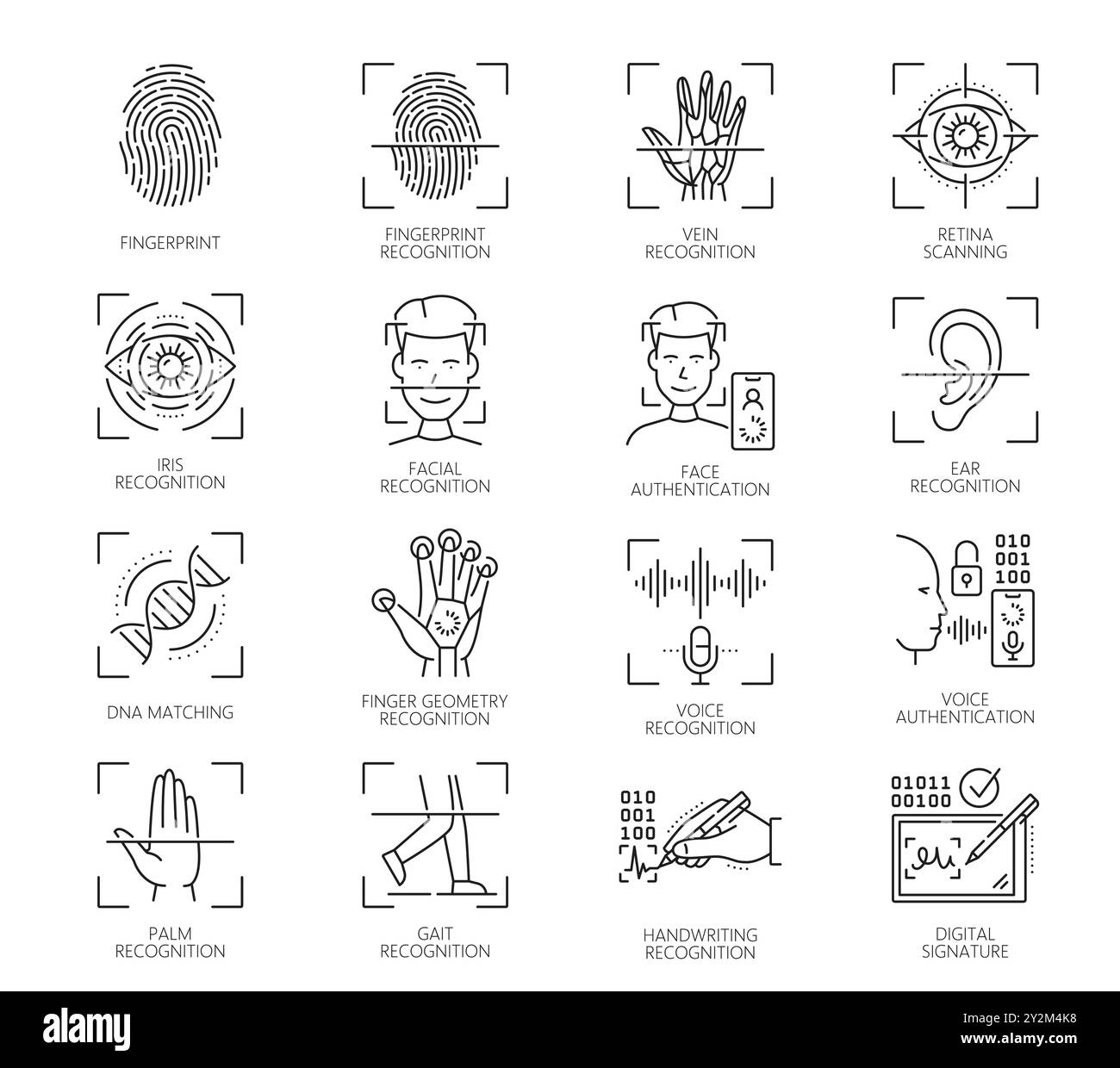 Biometric identification, recognition and verification icons of ... Biometric identification, recognition and verification icons of ...