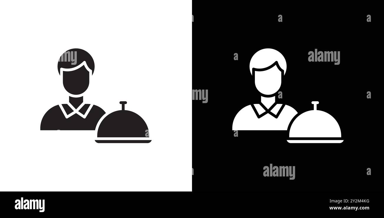 restaurant Waiter icon Black line art vector in black and white outline ...