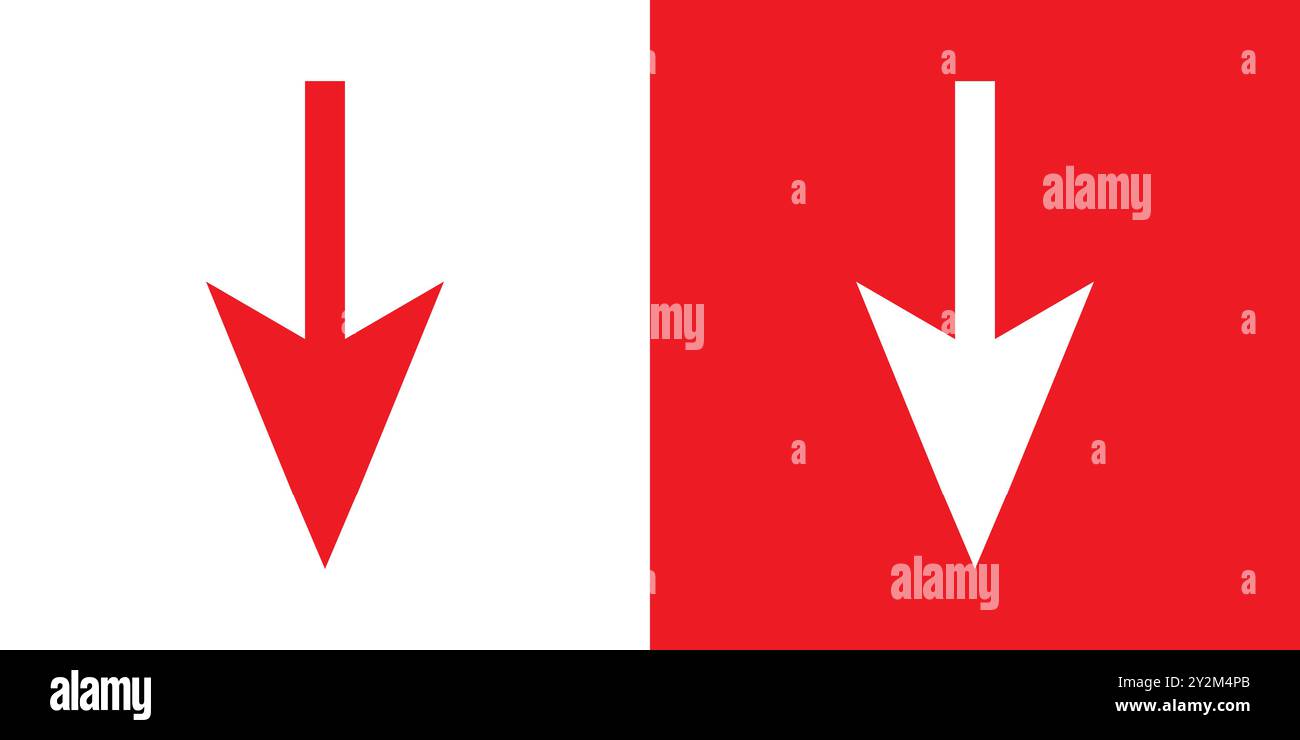red Down arrow icon Black line art vector in black and white outline ...