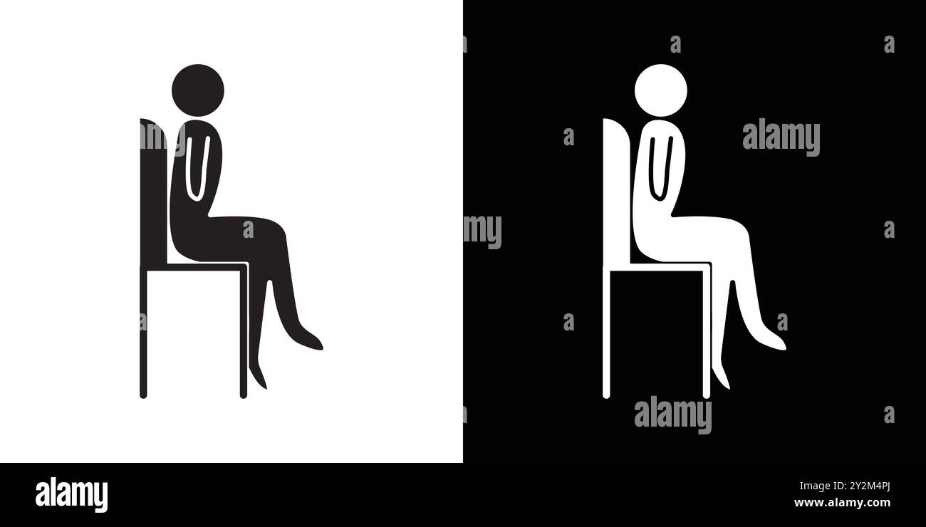 Sitting icon Black line art vector in black and white outline set ...