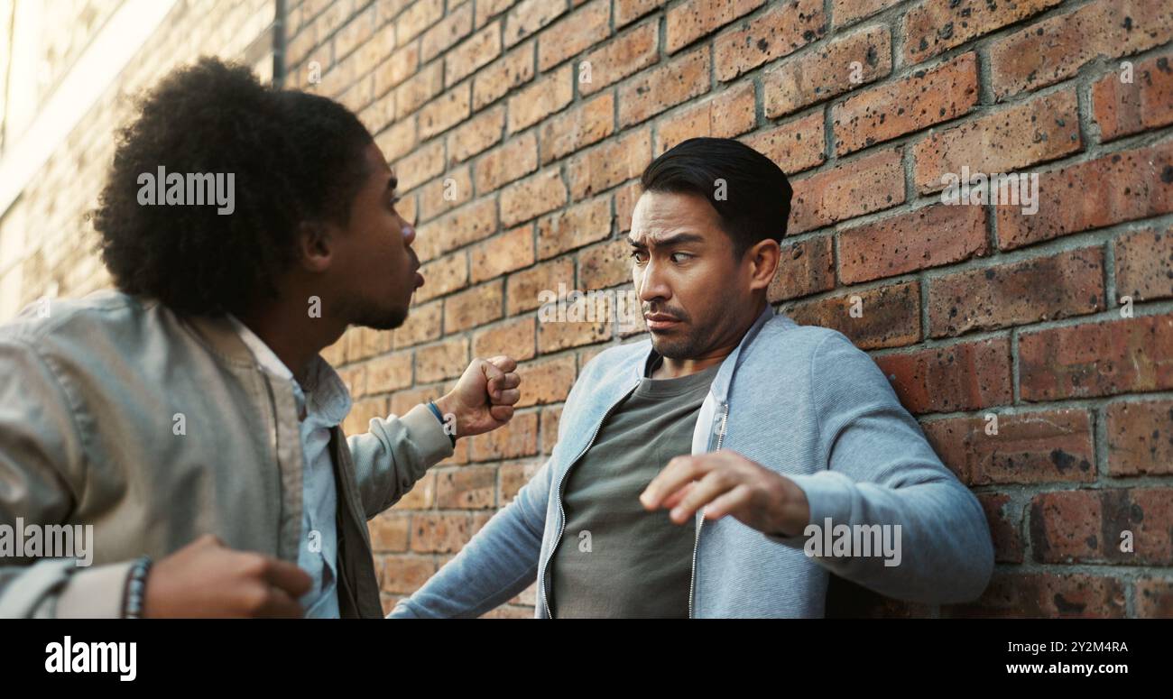 Conflict, fighting or stress with men in city for aggressive ...