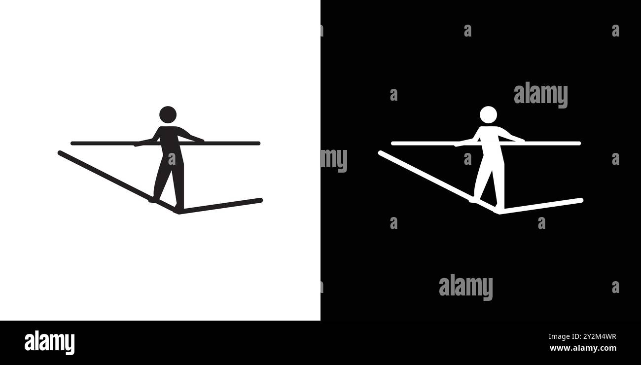 Tightrope walker icon Black line art vector in black and white outline ...