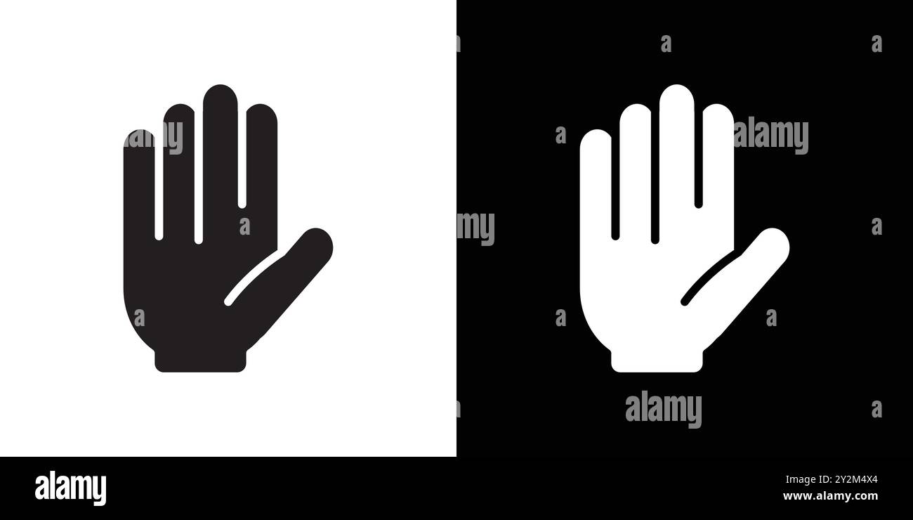 Stop sign with hand icon Black line art vector in black and white ...