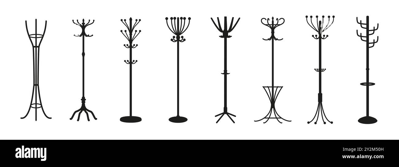 Coat hanger and hats racks with hooks for dress garments, vector ...