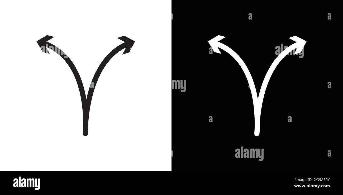 Separating arrow in two part icon Black line art vector in black and ...