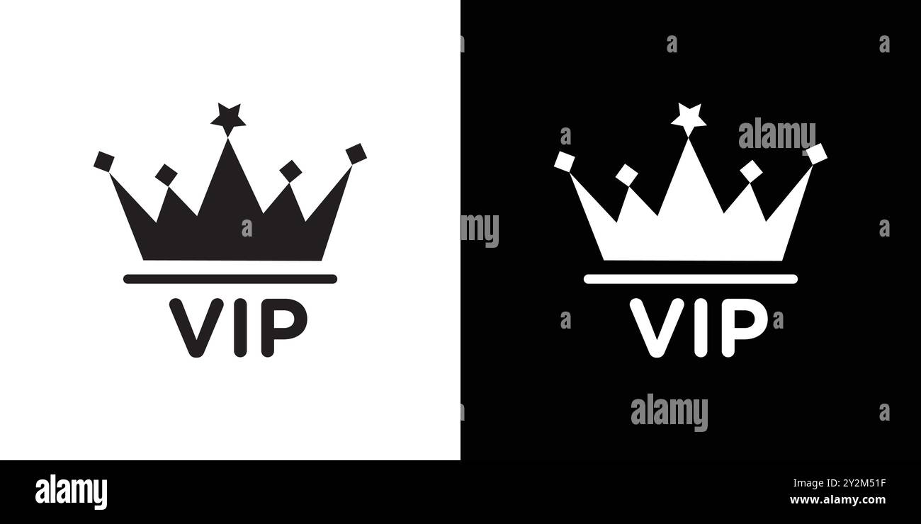 Vip text with crown icon Black line art vector in black and white ...