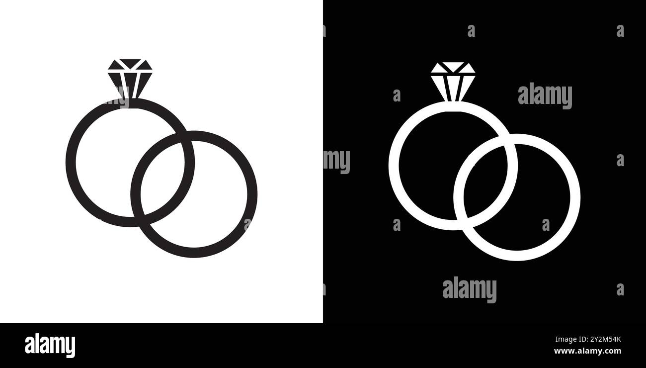 Wedding ring icon Black line art vector in black and white outline set ...