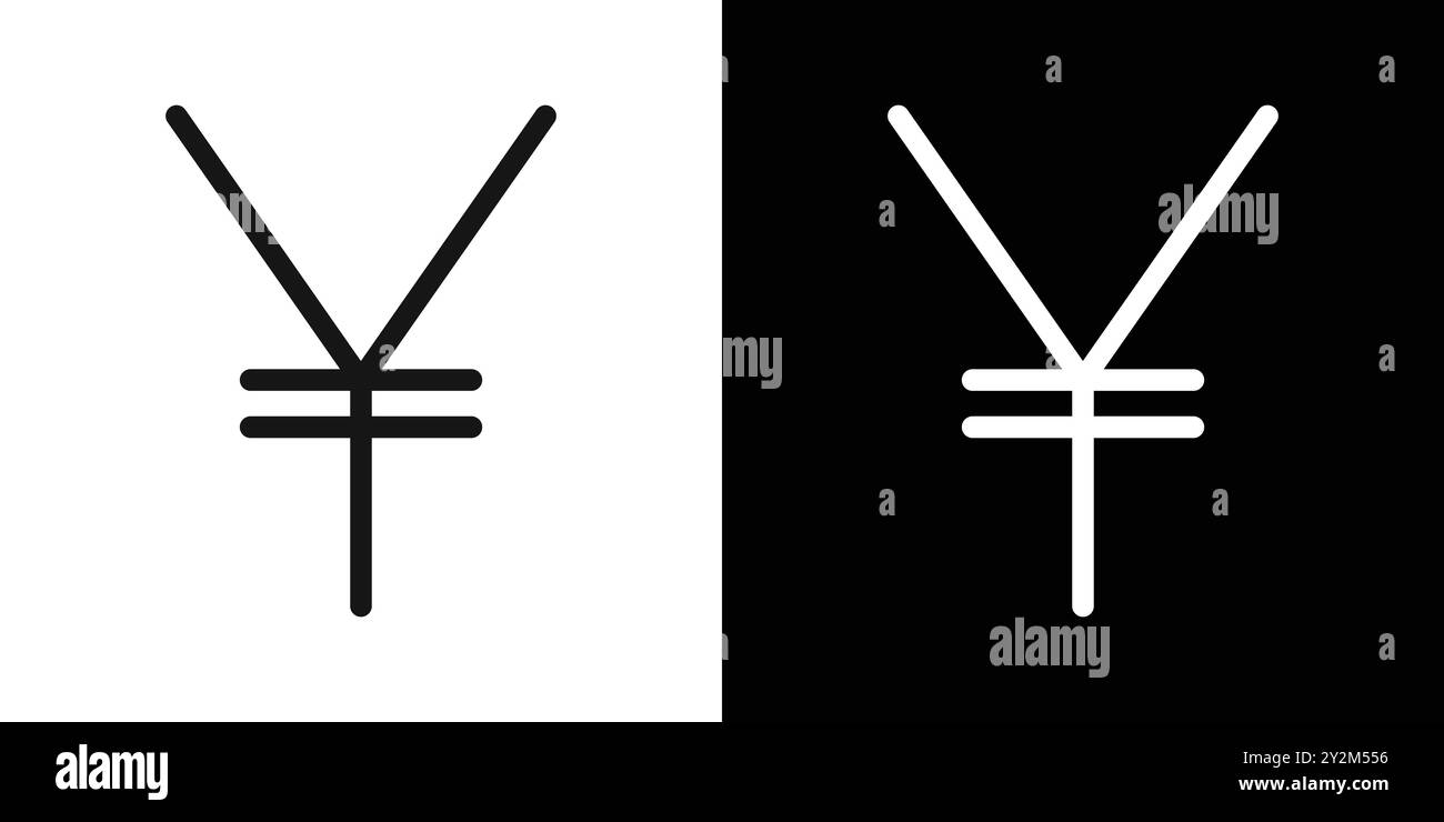 Yen sign icon Black line art vector in black and white outline set ...