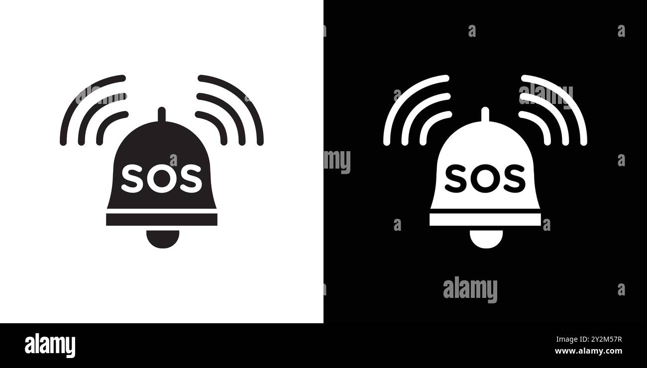 SOS Emergency icon Black line art vector in black and white outline set ...