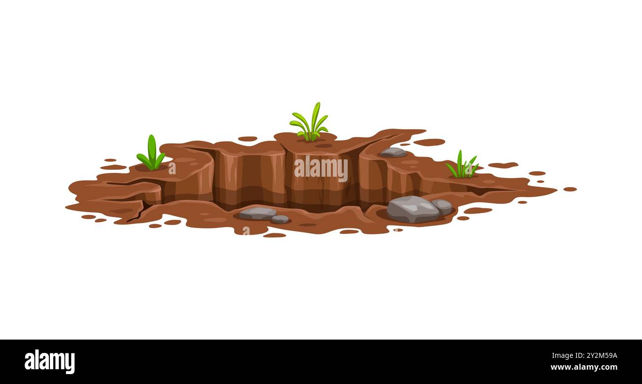 Ground hole or deep dirty pit burrow in earth, vector cartoon dig crack ...