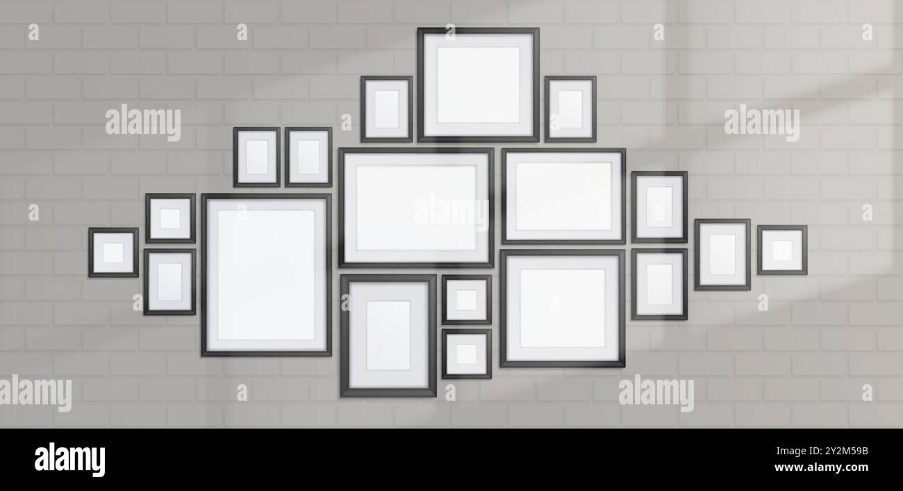 White brick wall with rectangle and square simple photo frame ...