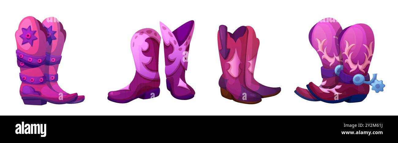 Pink western cowgirl boot. Vintage shoes pair illustration. West ...