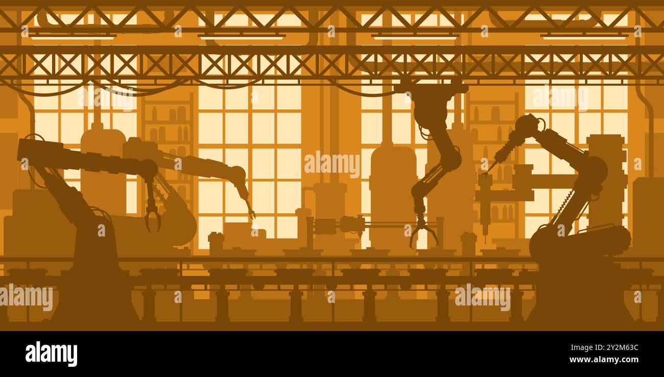 Robot conveyor, machinery industry factory vector background ...