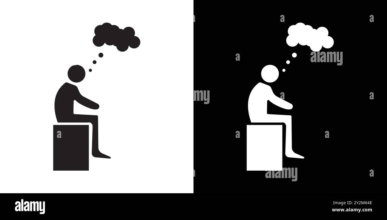 Thinking icon Black line art vector in black and white outline set ...