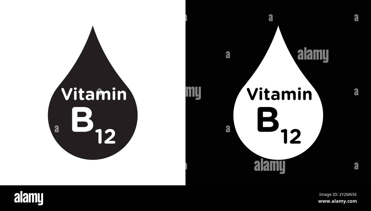 Vitamin B12 drop icon Black line art vector in black and white outline ...