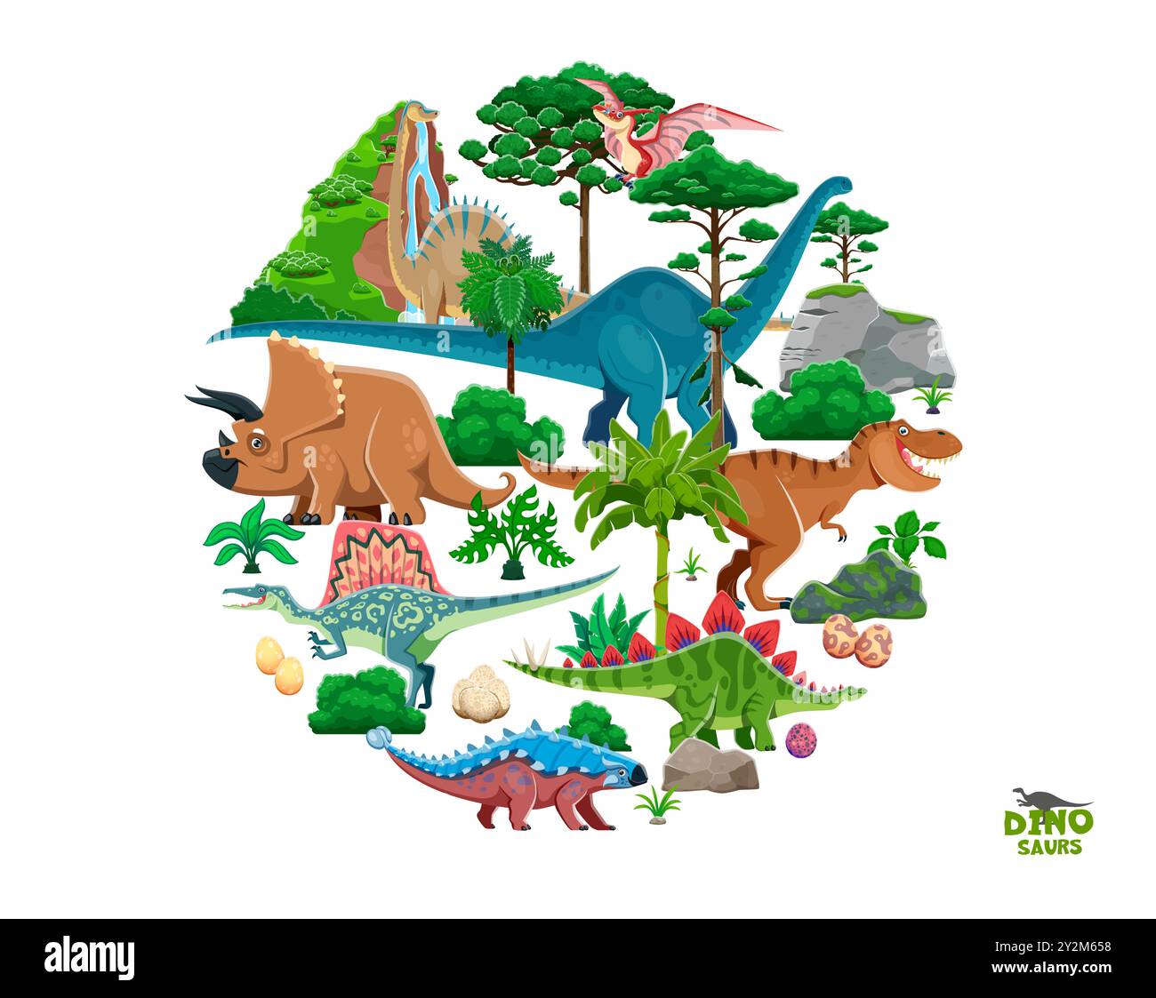 Prehistoric dinosaurs and cartoon Jurassic lizards in dino park, vector ...