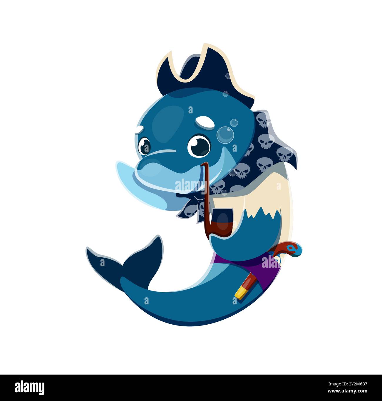 Cartoon dolphin animal pirate or corsair character with smoking pipe ...