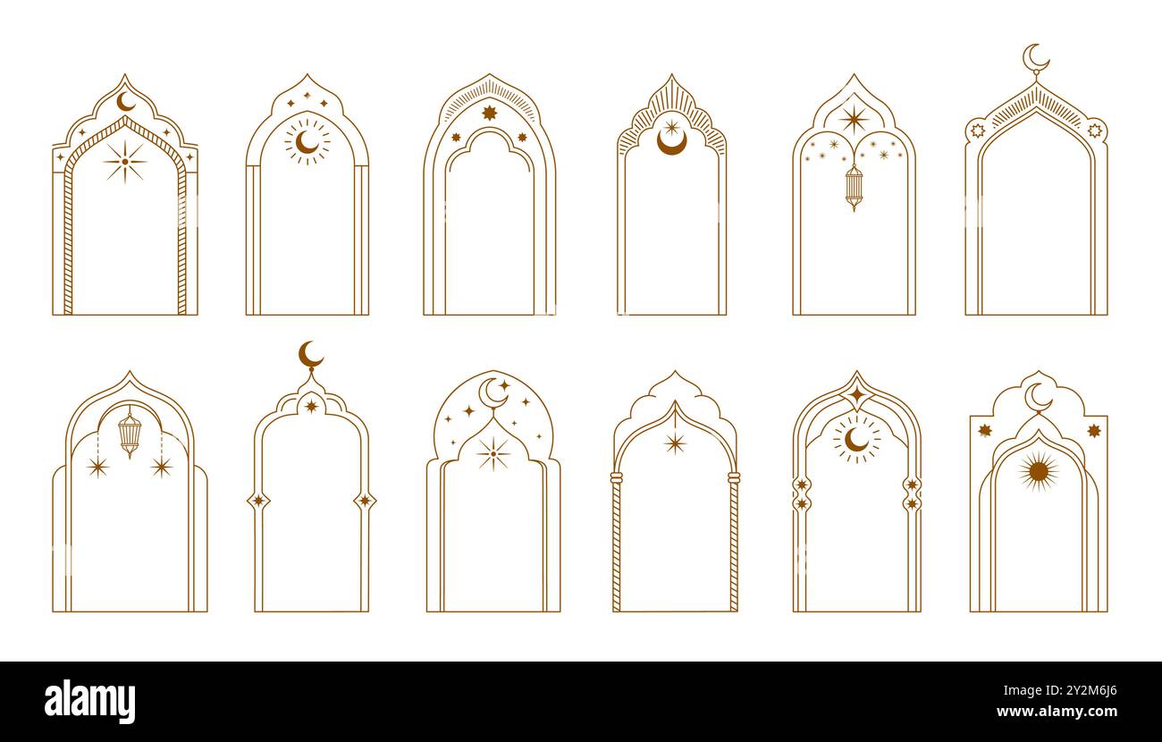 Ramadan arabian boho arch, muslim frames with islam minimal pattern borders of vector line Eid ...