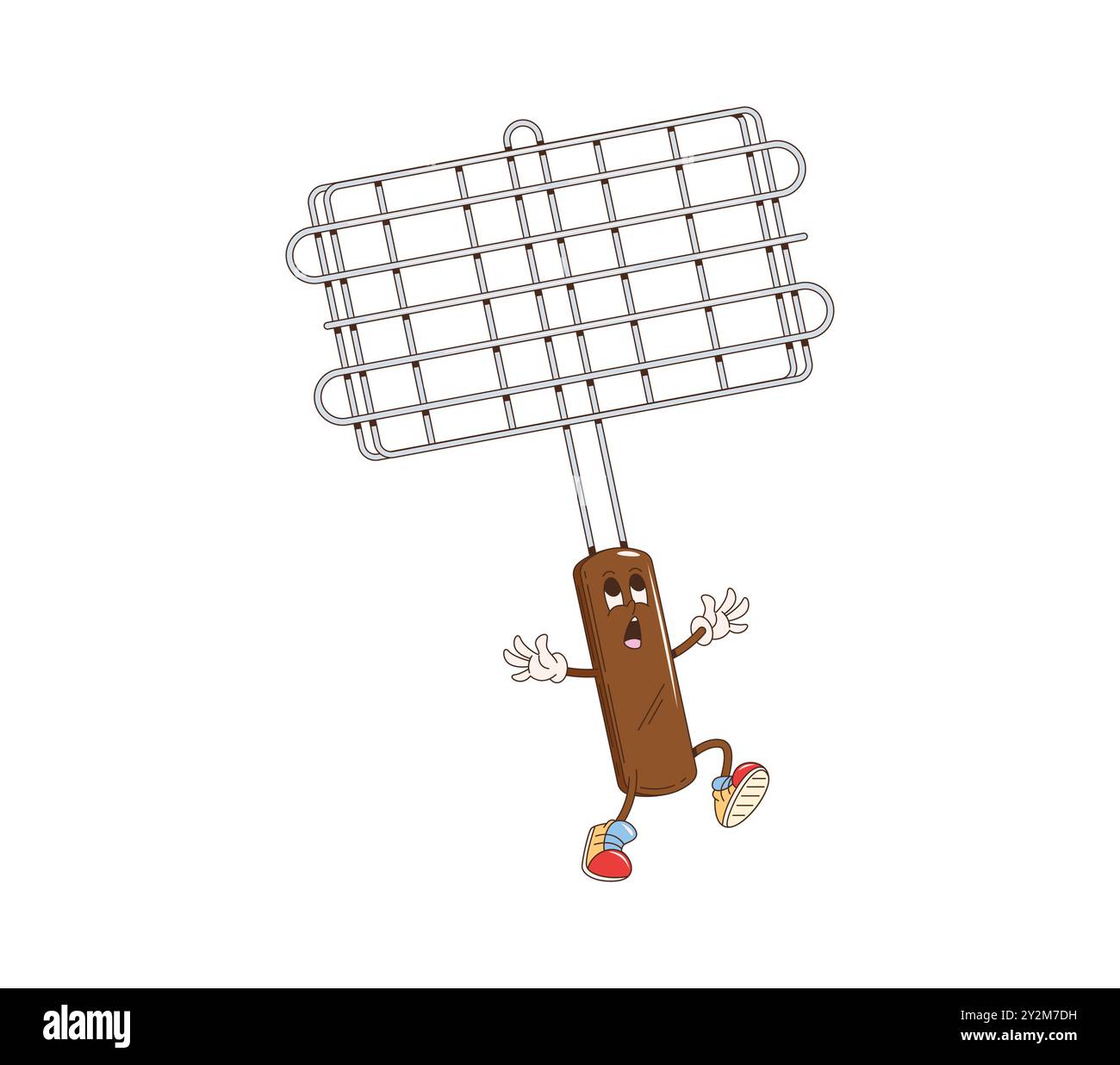 Grill rack bbq barbeque cartoon groovy character. Isolated vector grill ...