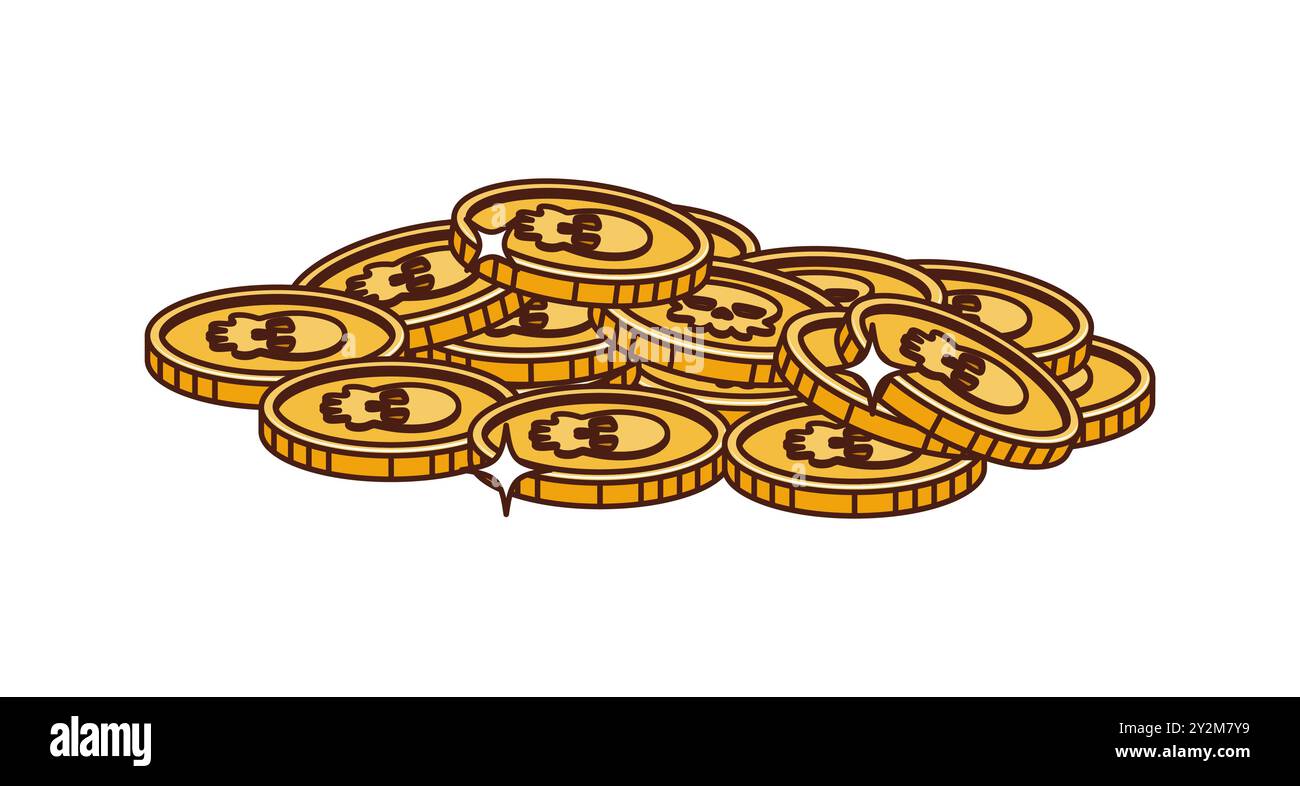 Retro cartoon groovy pirate and corsair golden coins pile. Isolated ...