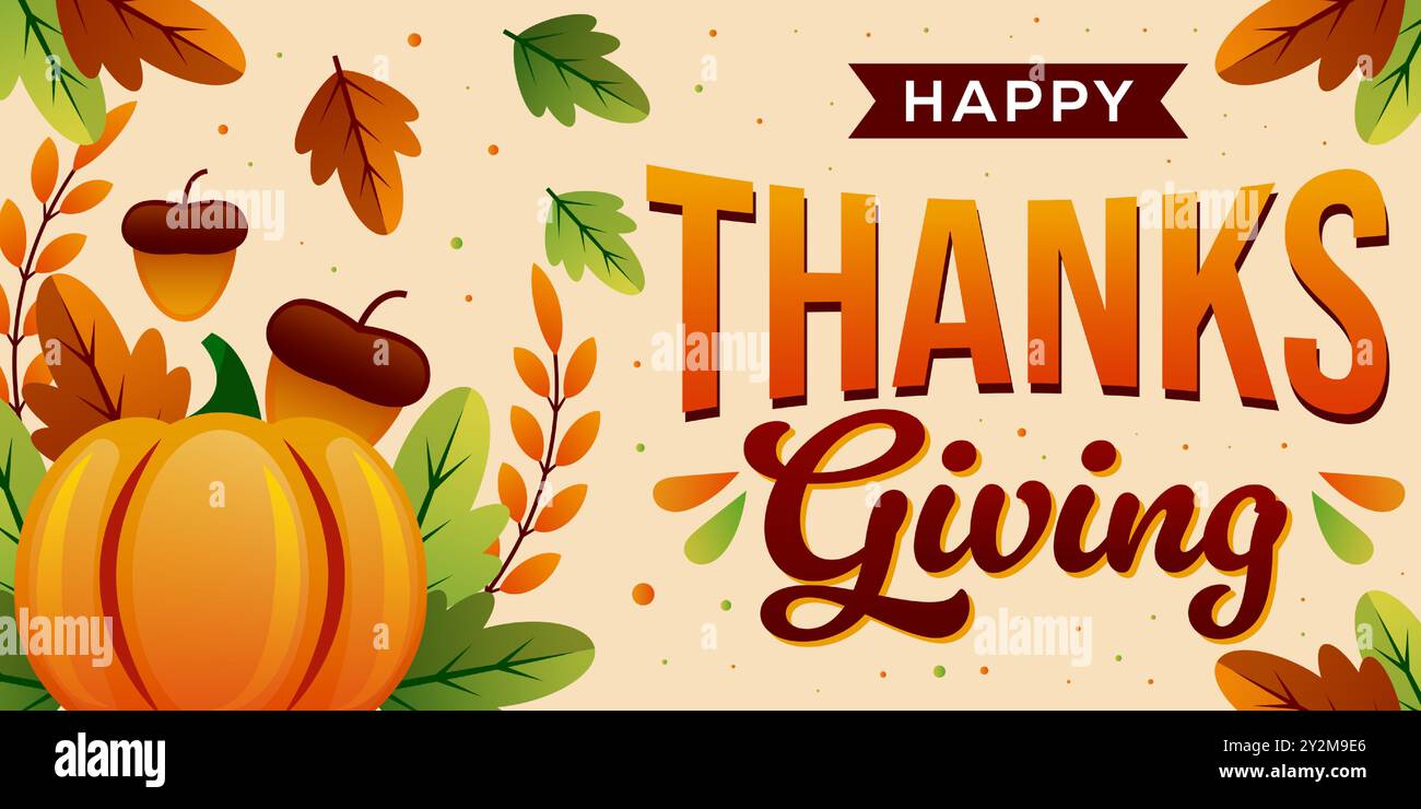 happy thanksgiving horizontal banner illustration in gradient Stock ...
