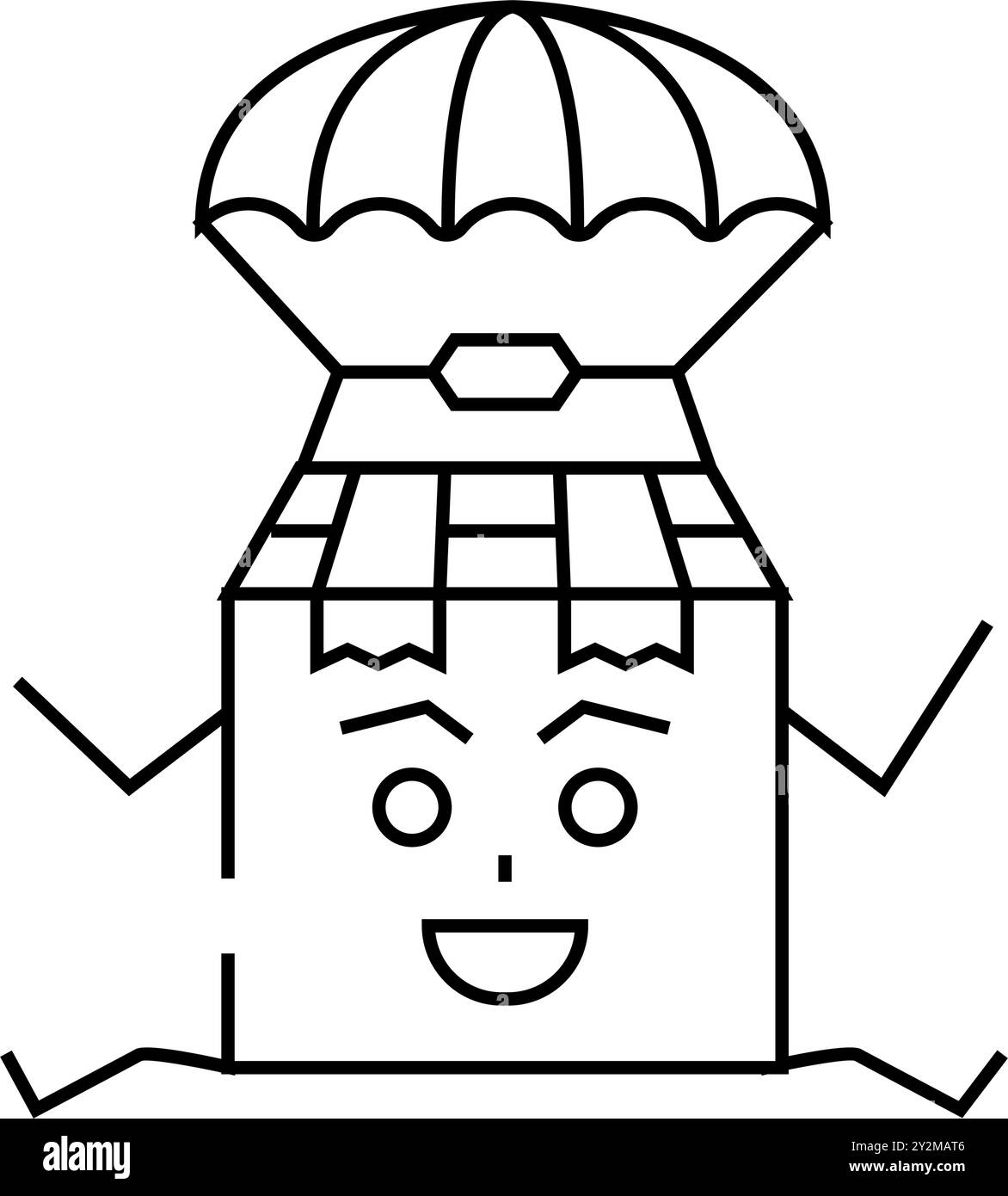parachute flying cardboard box character line icon vector illustration ...