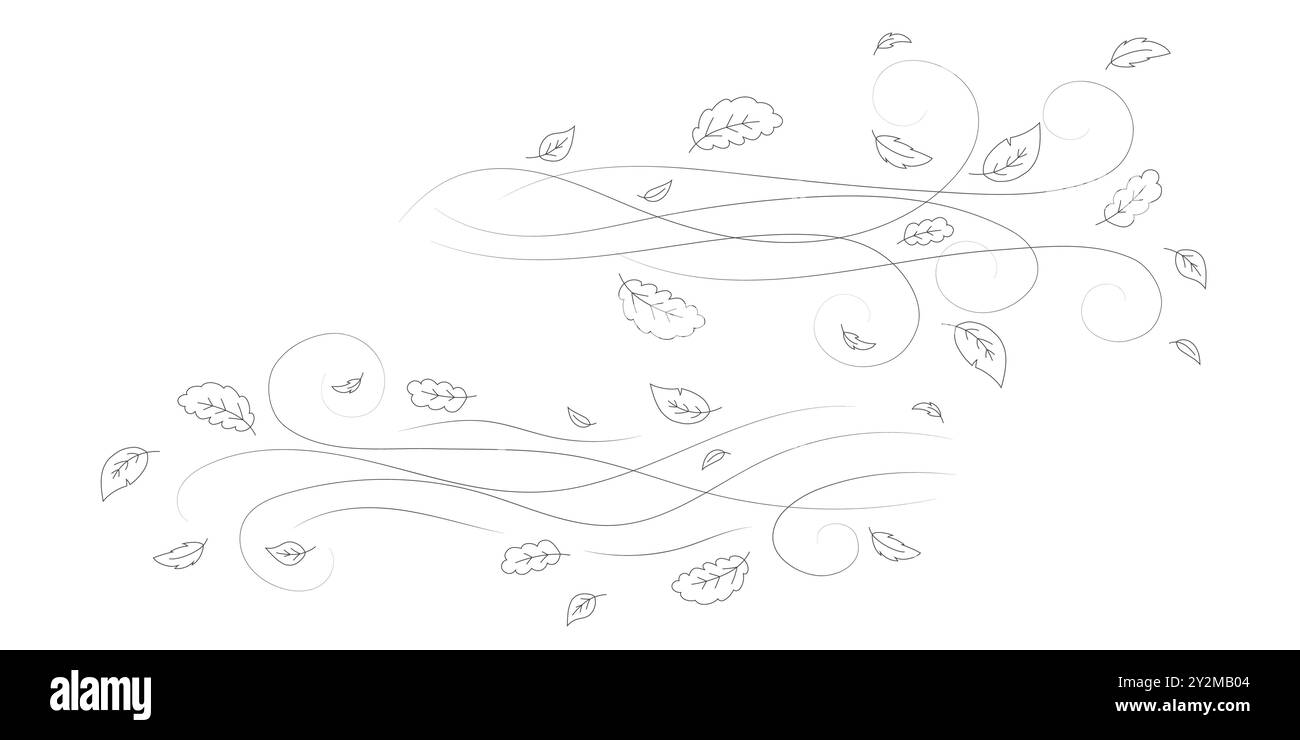 Doodle autumn leaves flying in the wind. Falling season outline ...