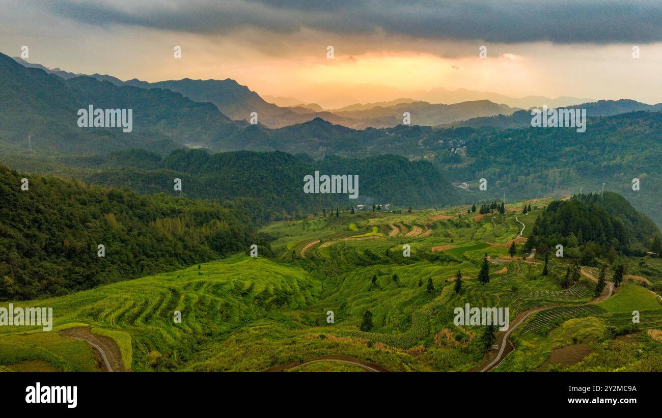 Aerial photo shows the scenery of terraced fields in Youyang Tujia and ...