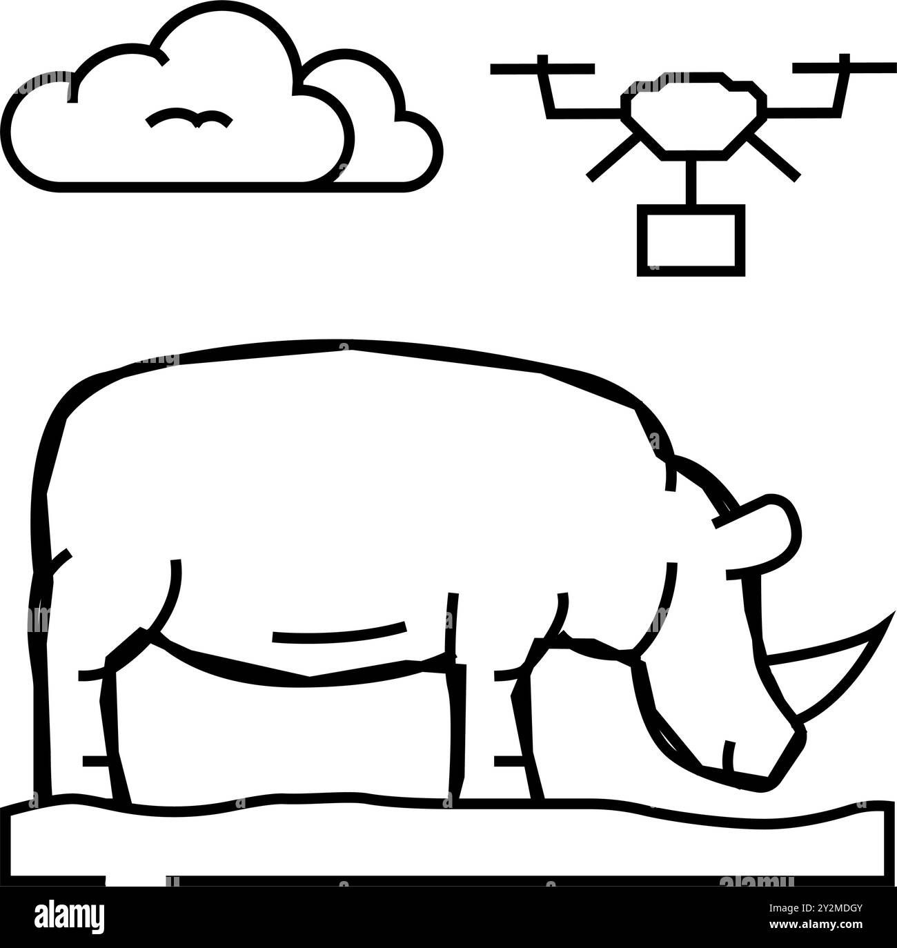 Wildlife Conservation Drone Line Icon Vector Illustration Stock Vector