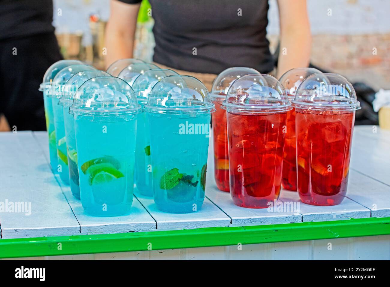 colored cool summer drinks outside. Outdoor cafe Stock Photo - Alamy