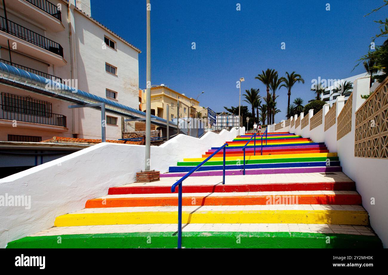 Rainbow steps in Nerja, Costa Del Sol, Spain Stock Photo - Alamy