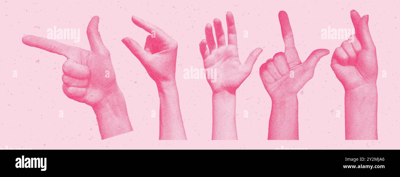 Set of photocopy human hands. Gesture signs. Vector collage elements ...