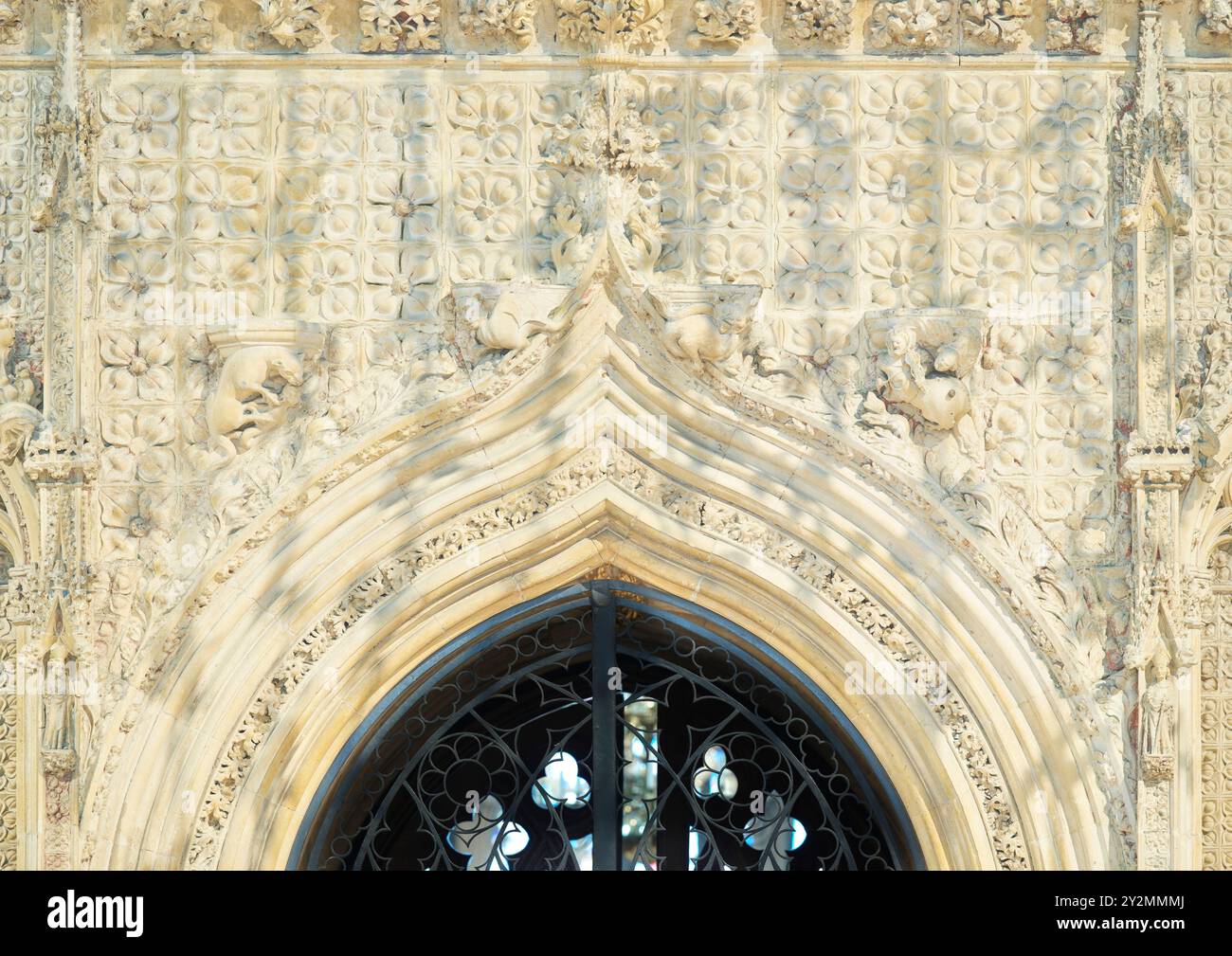 Detail of the stone rood screen above the entrance to the chancel at ...