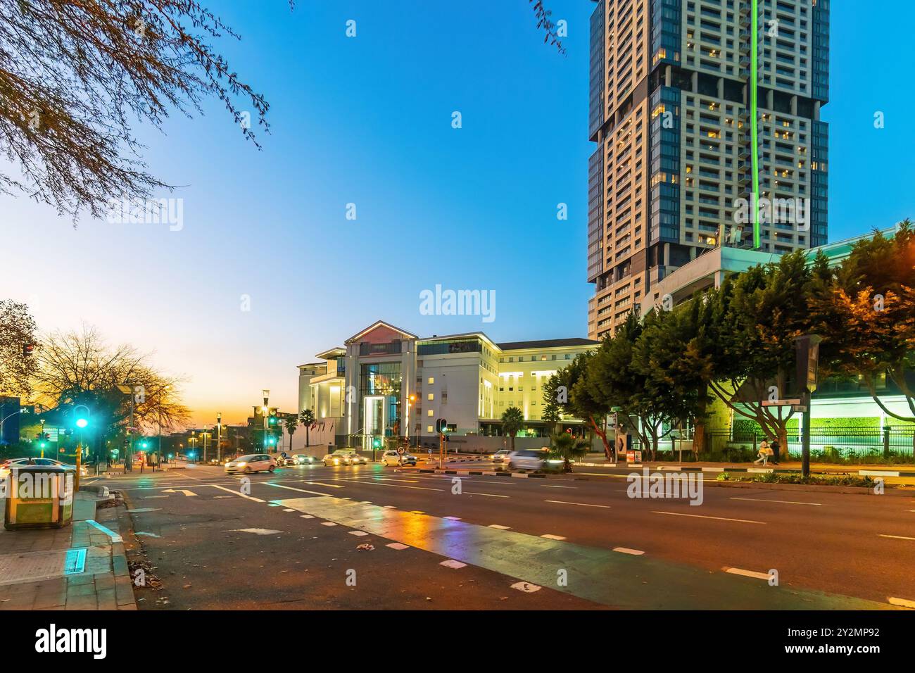 Johannesburg city skyline in Sandton town, South Africa at sunset Stock ...