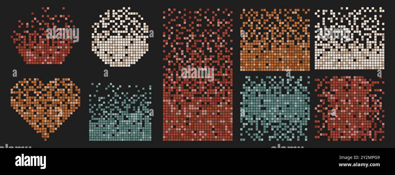 Set of colorful disintegration pixel effect backgrounds. Geometric ...