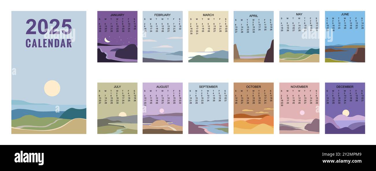 Monthly 2025 Calendar abstract landscape natural background Stock ...