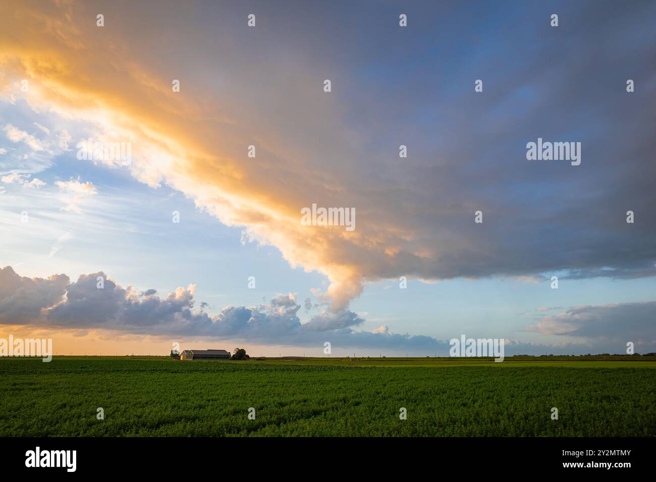 Huge cloud created by the spreading of a cumulus cloud during sunset ...