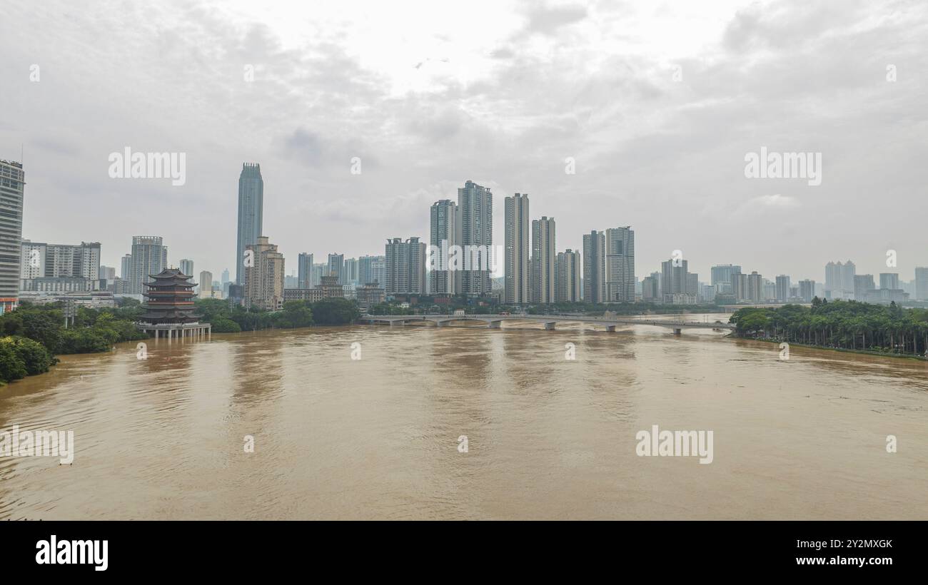 NANNING, CHINA - SEPTEMBER 11, 2024 - Flood scenery near Yongjiang ...