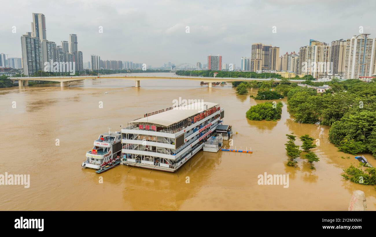NANNING, CHINA - SEPTEMBER 11, 2024 - Flood view near Minsheng Pier in ...